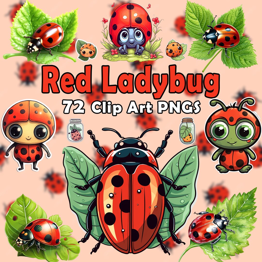 72 Red Lady Bug Clipart Bundle, Ladybugs, Lady Bird Png Digital ...