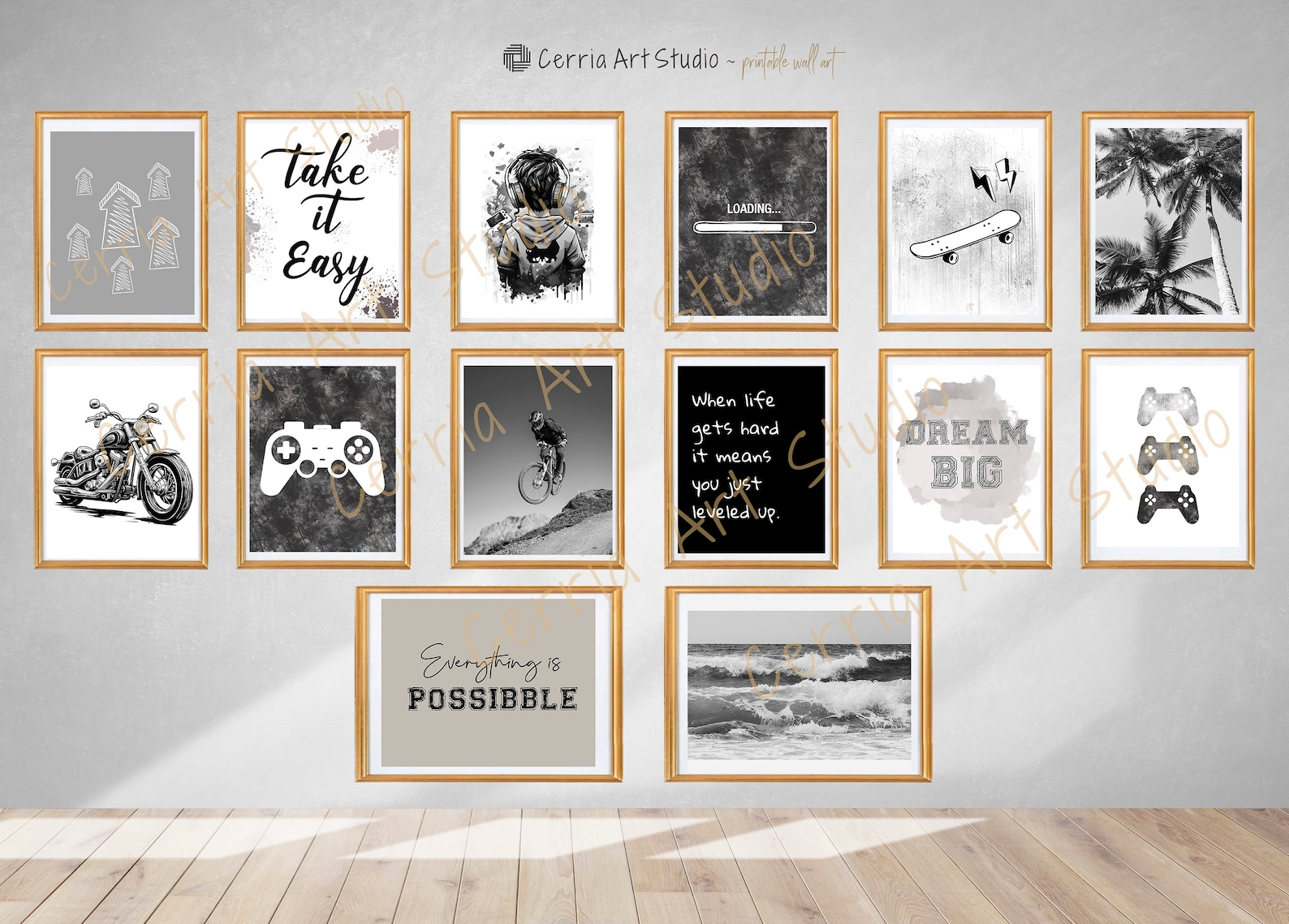 24 Black & White Teen Boy Dorm Room Poster Set, Printable Wall Art ...
