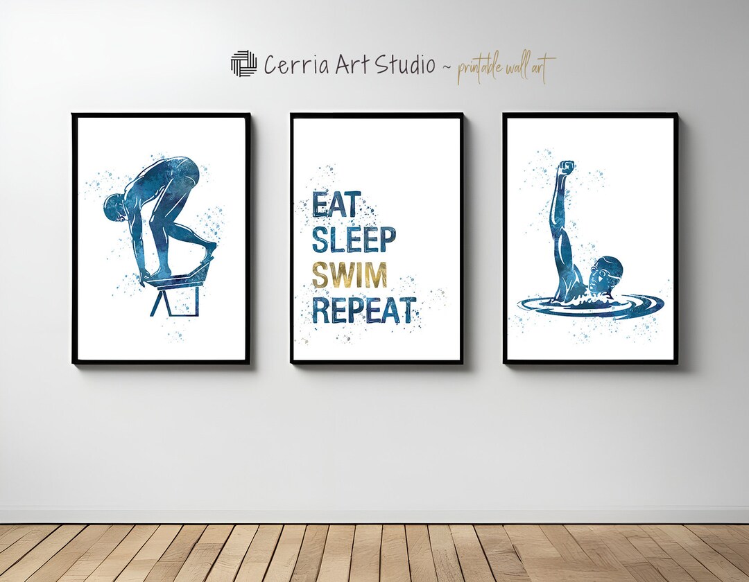 Set of 3 Swim Swimmer Poster for Boys Men Printable Inspirational Sport ...