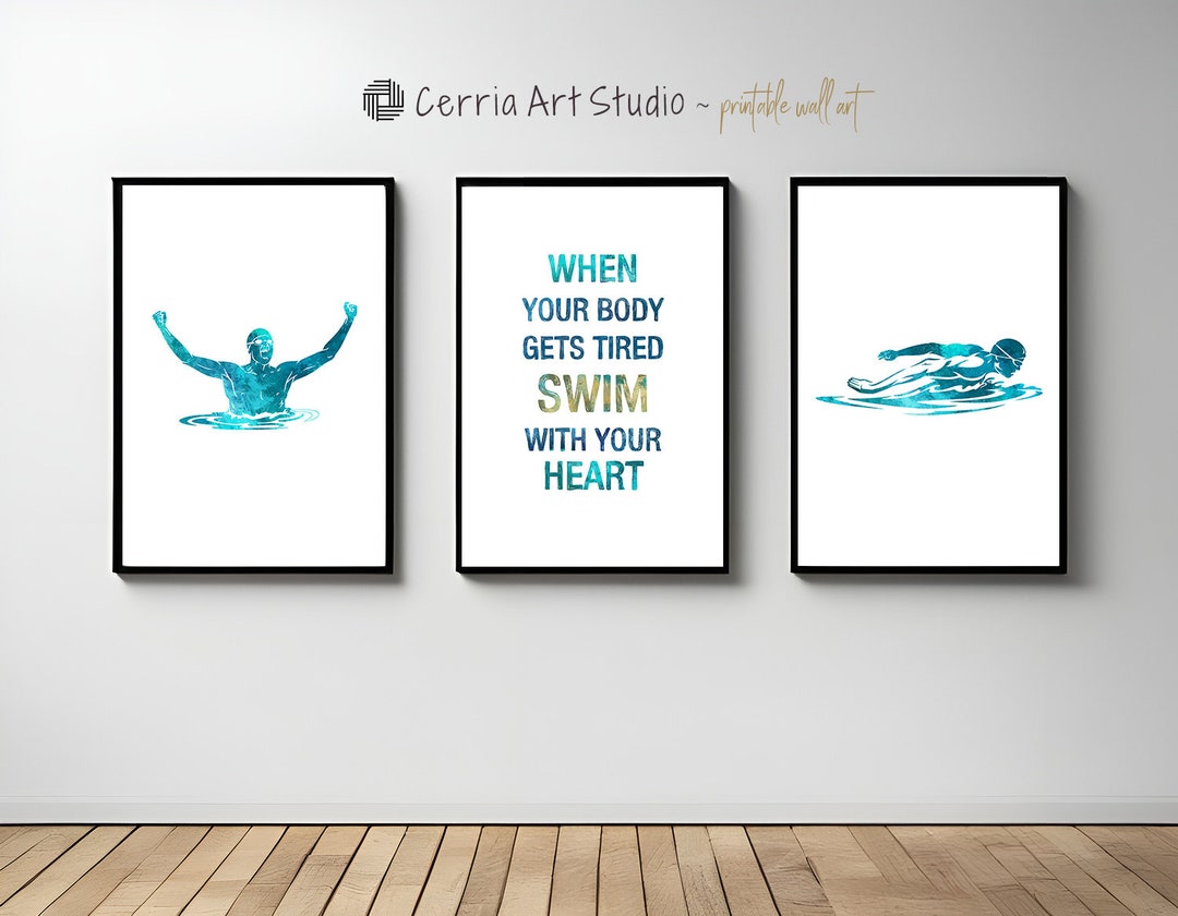Set of 3 Swim Swimmer Poster for Boys Men Printable Inspirational Sport ...