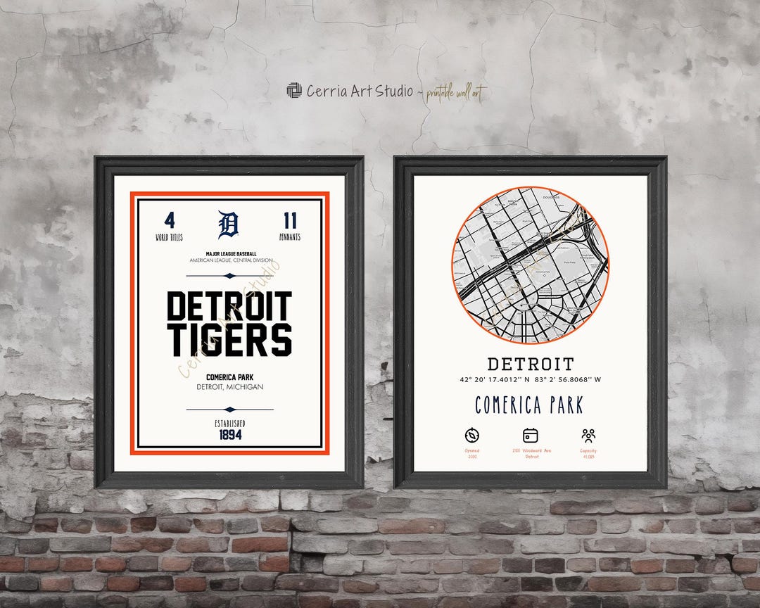 Detroit Tigers Poster Baseball Map | Detroit Tigers Stadium | Sport ...