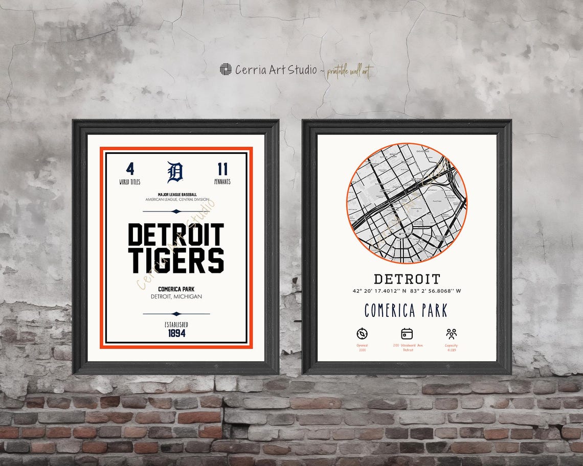 Detroit Tigers Poster Baseball Map | Detroit Tigers Stadium | Sport ...