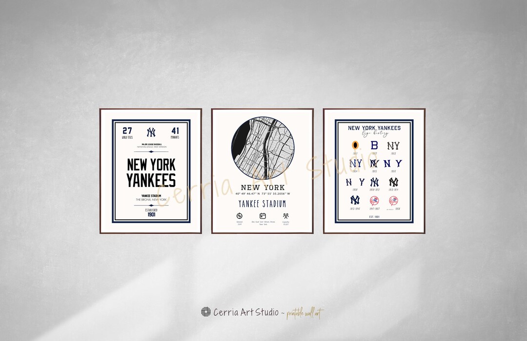 New York Yankees Baseball Map Poster | MLB Yankees Logo History | Sport ...