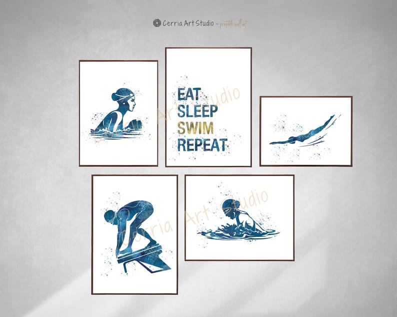 Swim Female Swimmer Poster Set of 5 for Girls Women Printable ...