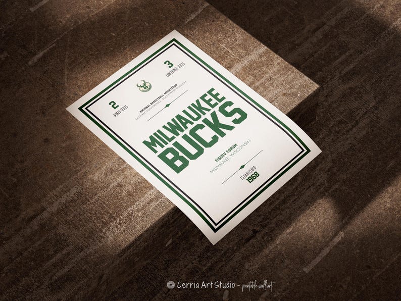 Milwaukee Bucks Ticket Printable | Vintage Wall Art | Bucks Basketball ...