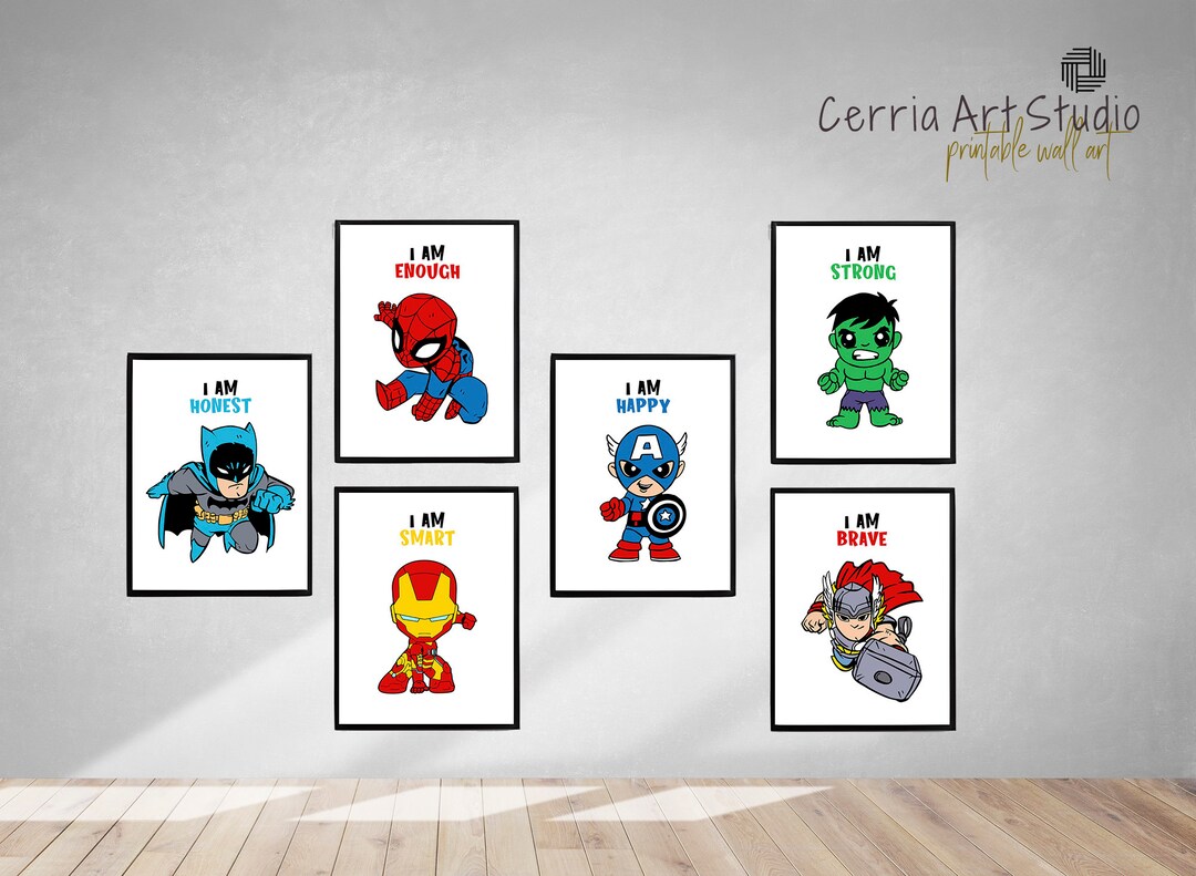 Set of 6 Superheros Affirmation Poster I AM Affirmations Boys Kids ...