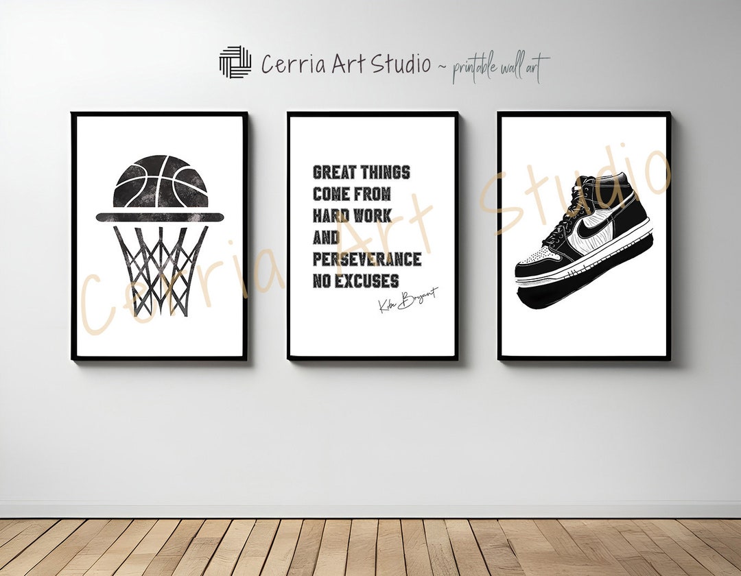 Set of 3 Basketball Art for Boys Men NBA Printable Poster Inspirational ...