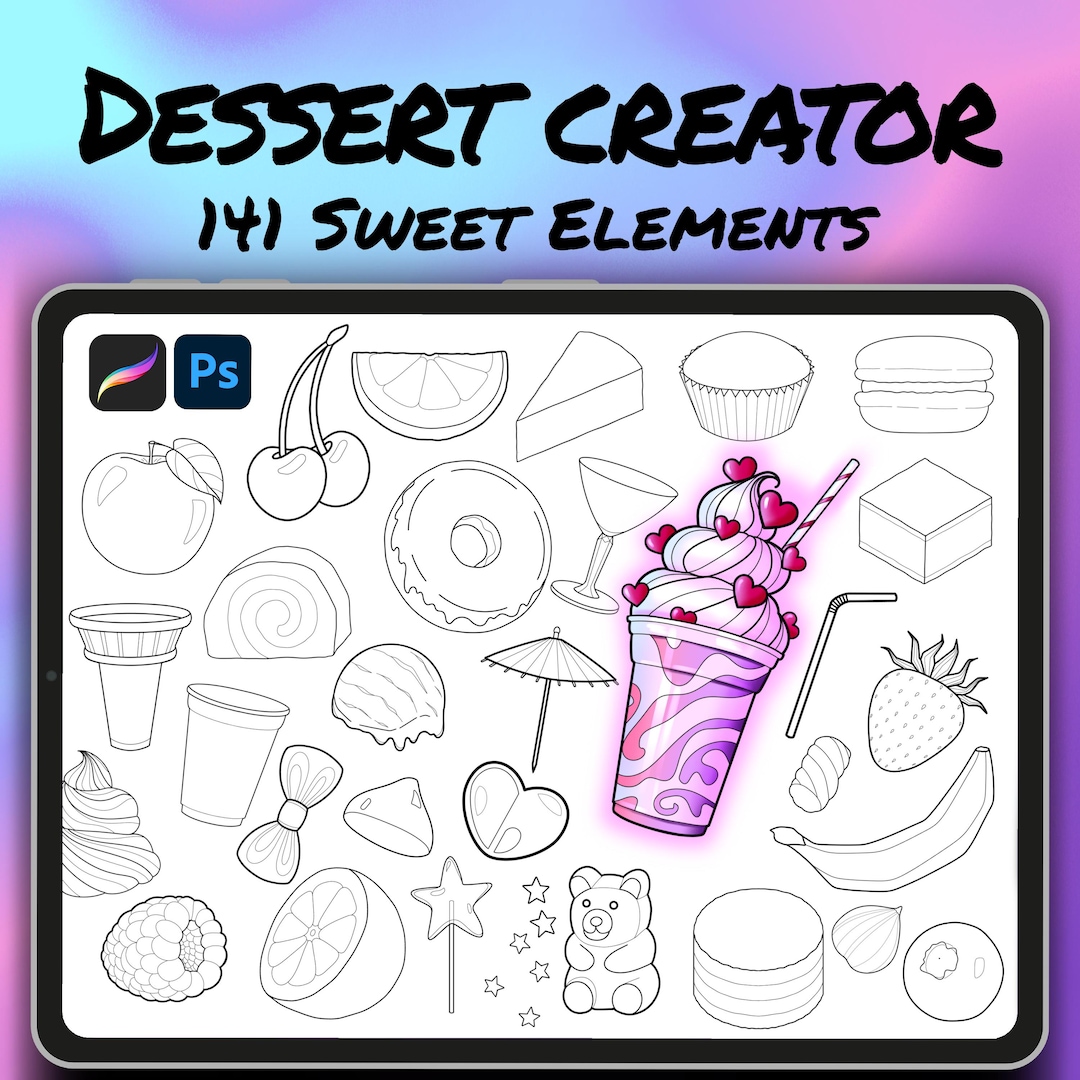 141 Dessert Stamps for Procreate & Photoshop. Sweets Builder Brushes ...