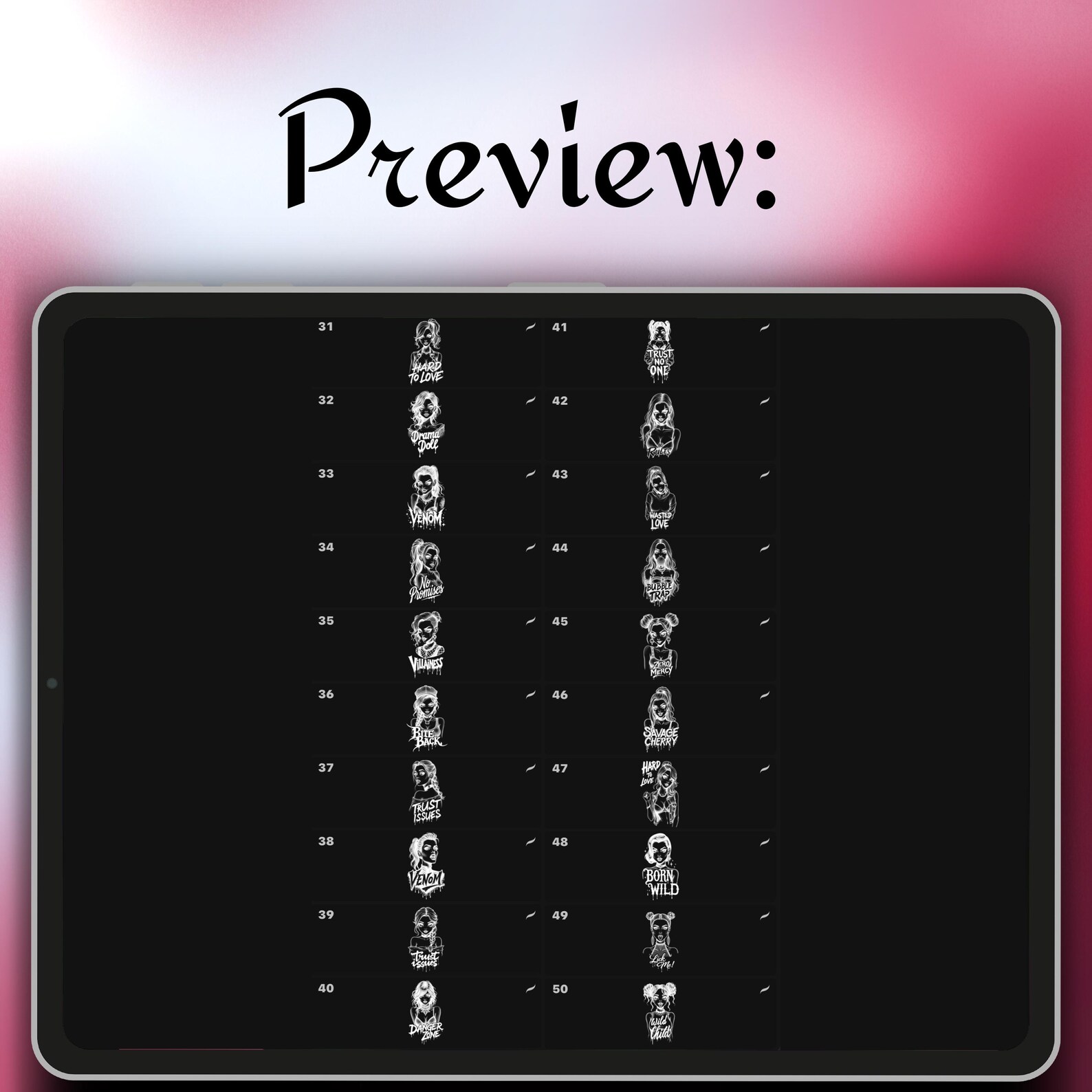 Bad Girl Tattoo Designs for Pocreate and Photoshop. Woman Stencils With ...