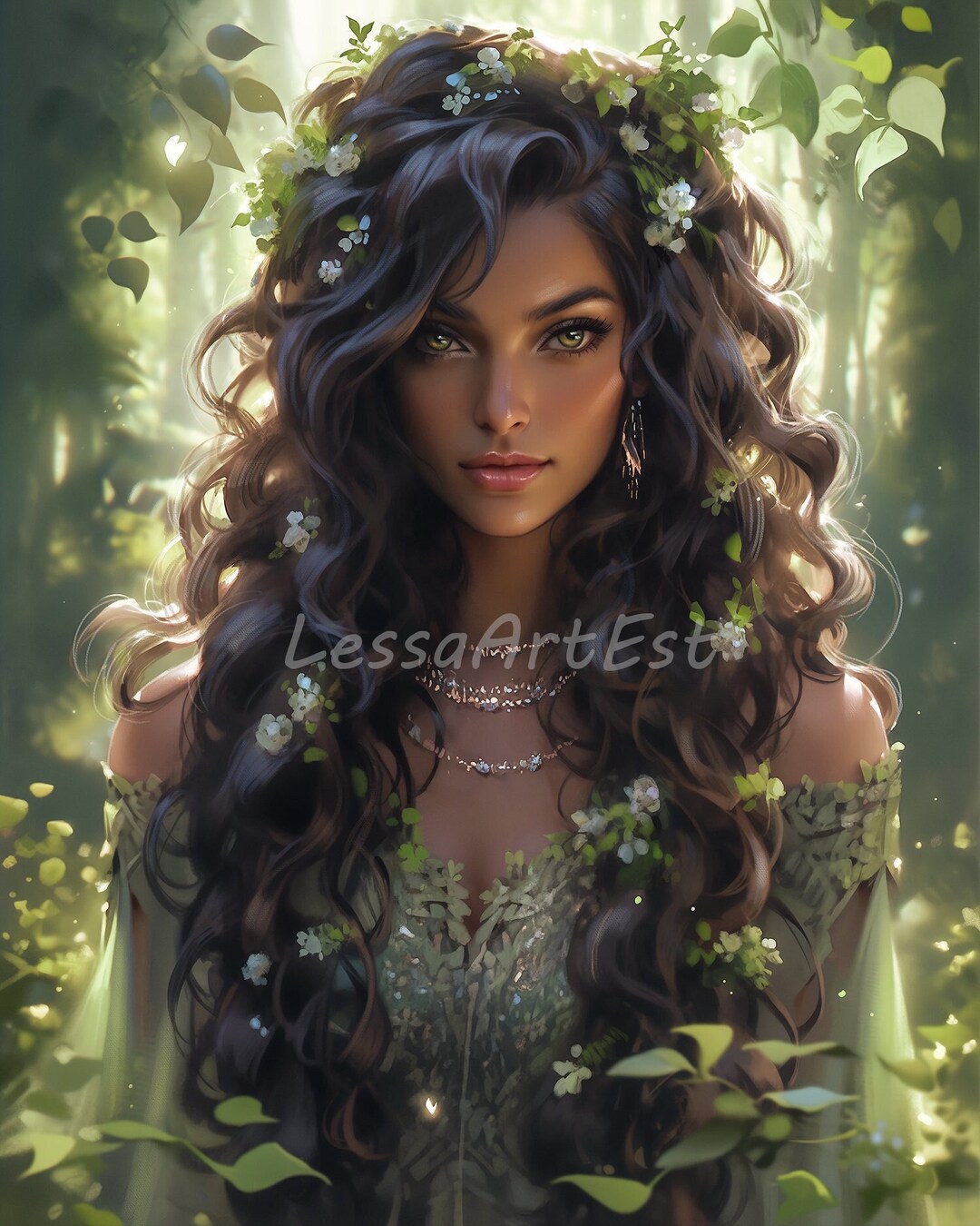 Spring Goddes Forest Elf Beautiful Woman Portrait Digital - Etsy