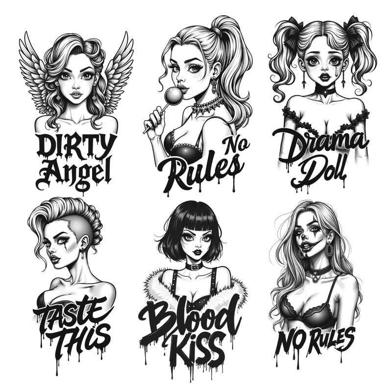 Bad Girl Tattoo Designs for Pocreate and Photoshop. Woman Stencils With ...
