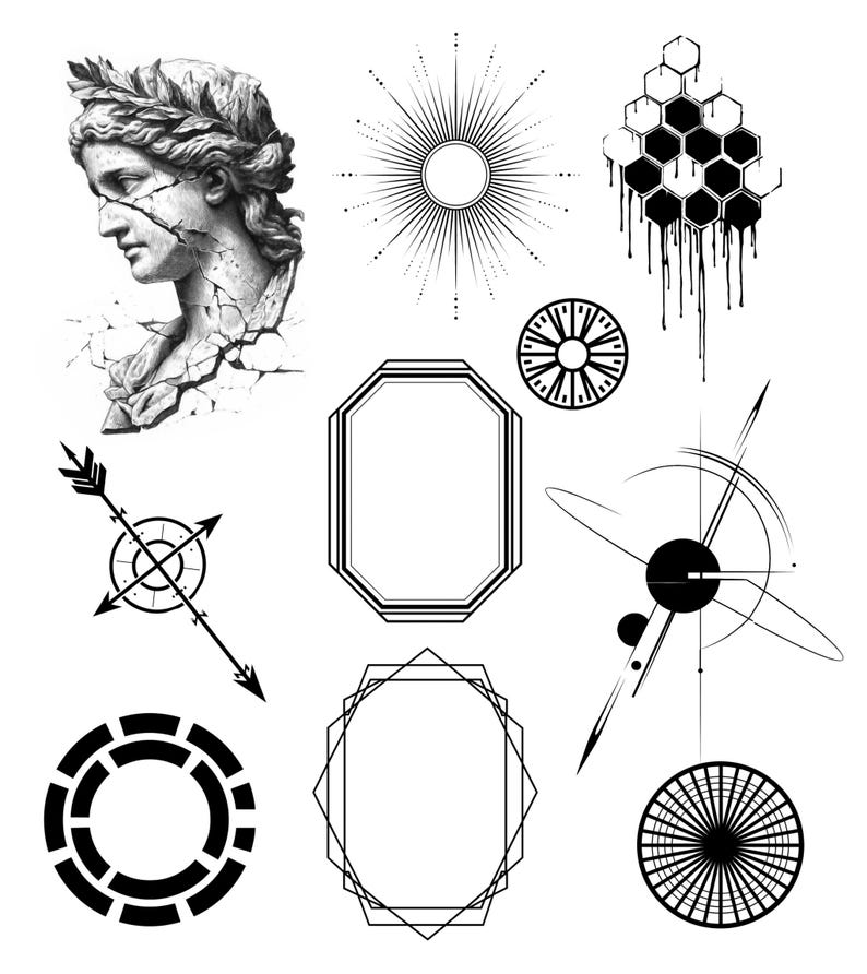 Abstract Microrealism Tattoo Stamps: Procreate & Photoshop Brushes ...