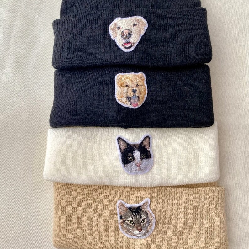 Personalized Pet Portrait Beanie: Custom Embroidered Dog & Cat Memorial ...
