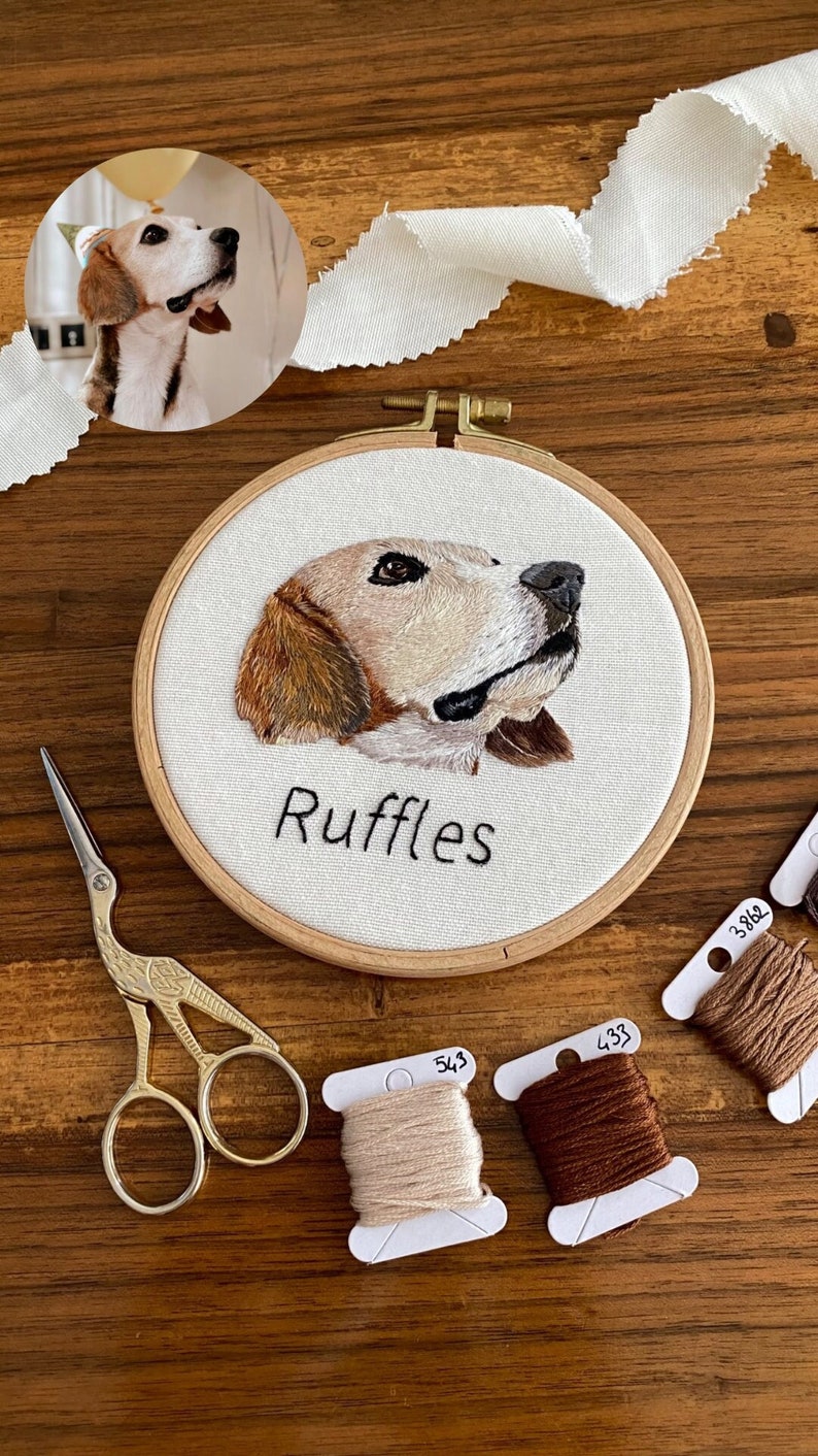 Custom Pet Portrait Embroidery Pet Memorial Thread Painting - Etsy