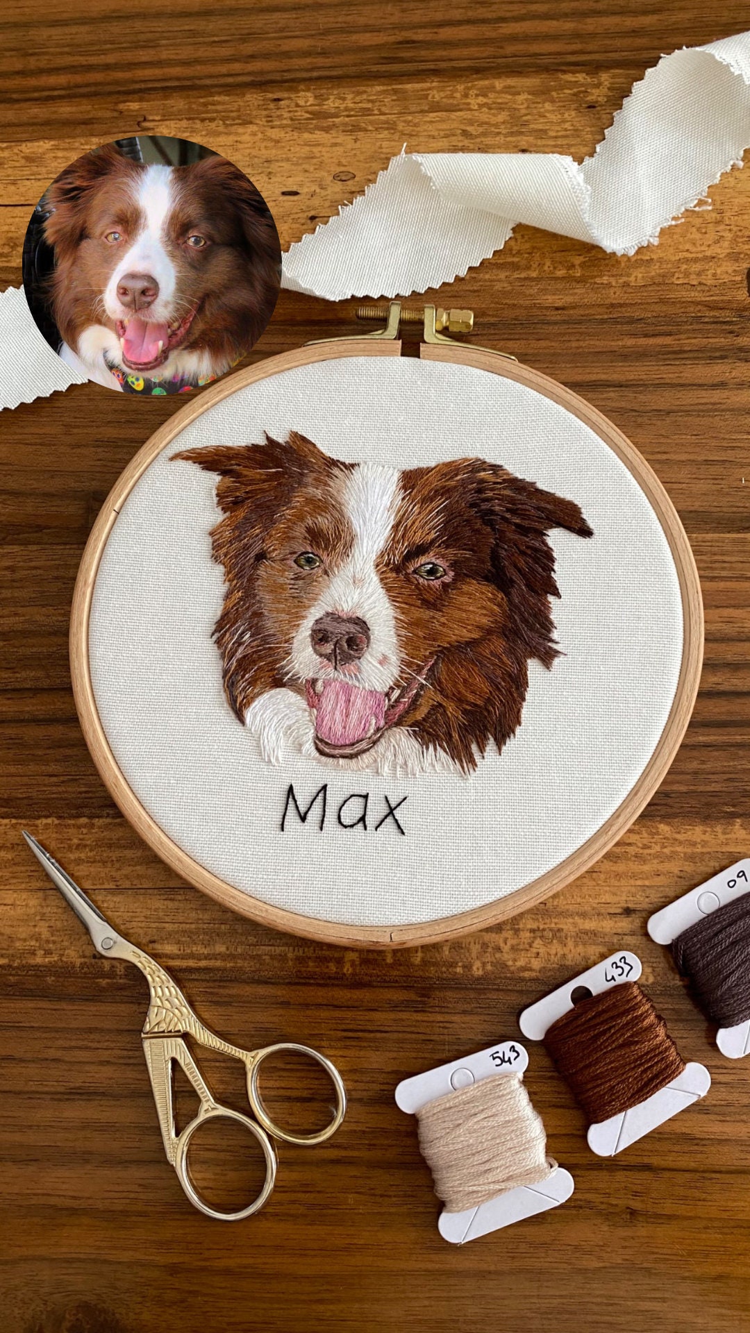 Custom Pet Portrait Embroidery Pet Memorial Thread Painting - Etsy