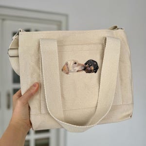 Custom Pet Portrait Embroidered Tote Bag, Personalized Canvas Bag With ...