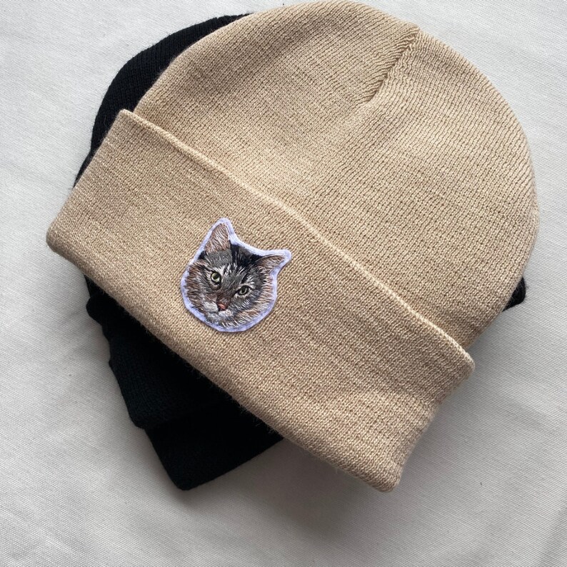 Personalized Pet Portrait Beanie: Custom Embroidered Dog & Cat Memorial ...