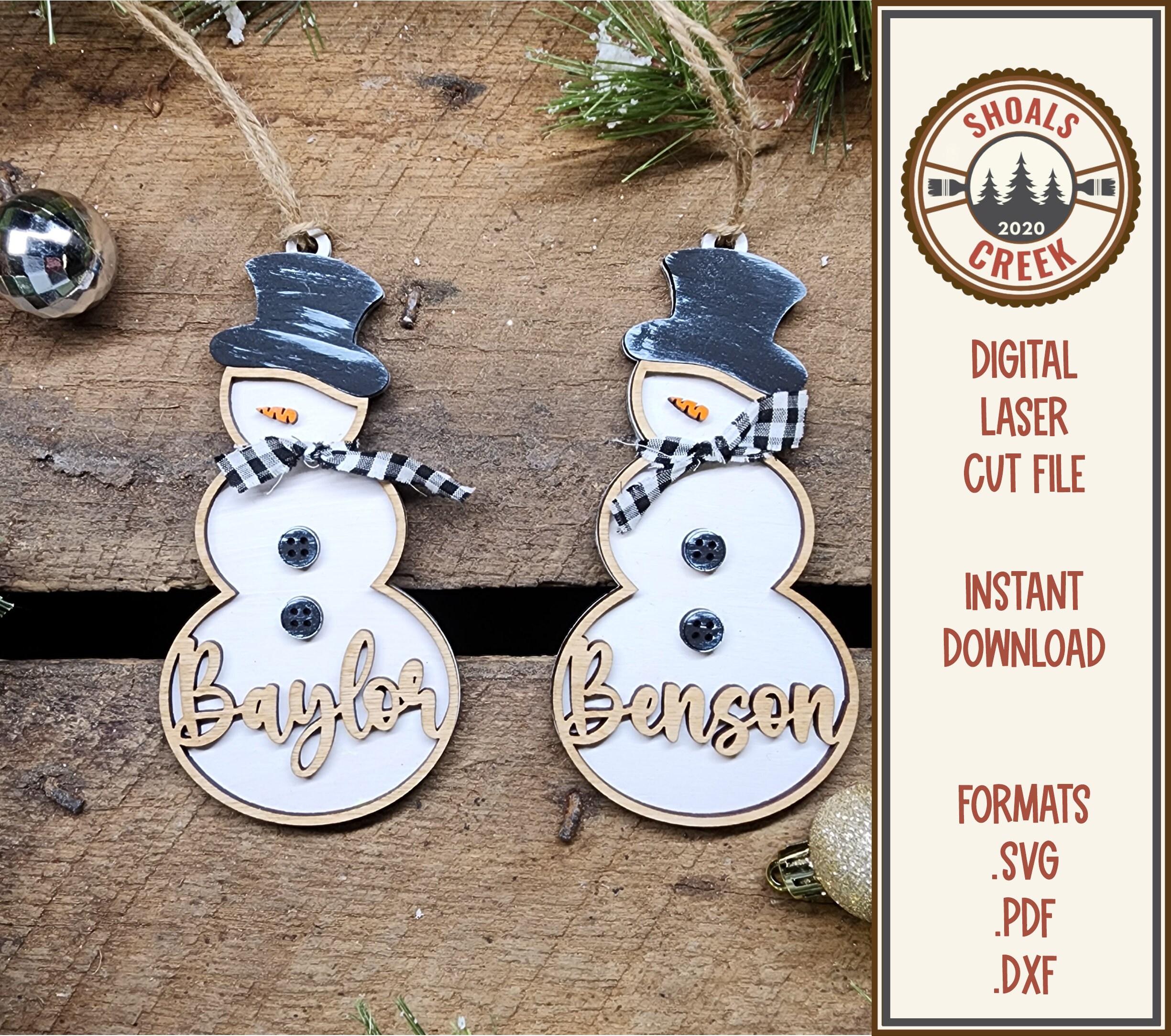Personalized Snowman Ornament Laser Cut File, Svg, Pdf, Dxf, Snowman ...