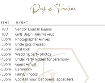 Day of Wedding Timeline Template, Wedding Day Schedule, Wedding ...
