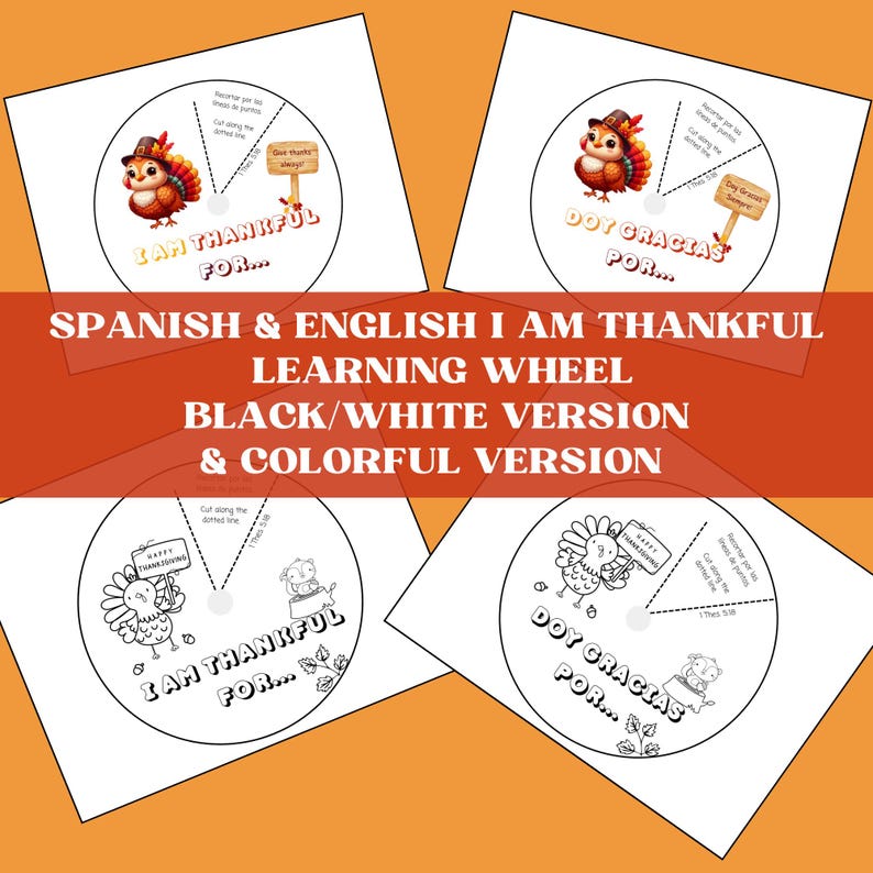 Bilingual Thanksgiving Activity Bundle: Placemats & Learning Wheel (PDF ...
