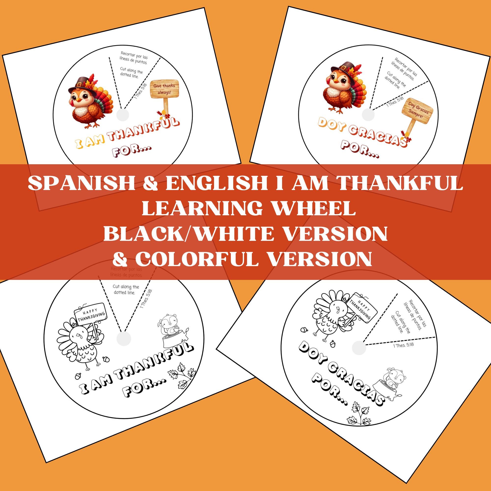Bilingual Thanksgiving Activity Bundle, Placemats, Learning Wheel ...