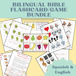 Bilingual Bible Flashcard Memory Game Bundle, Armor of God, Fruit of ...