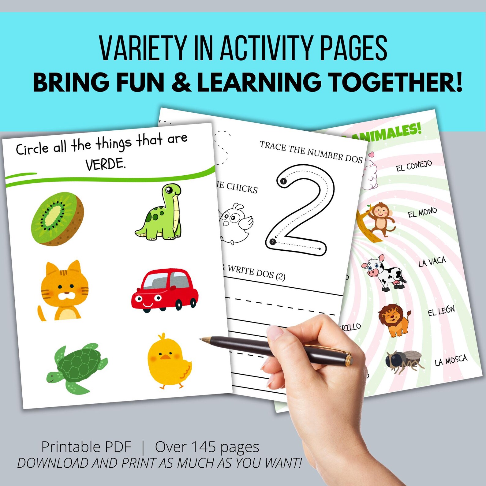 Spanish Prek + K Bundle, Over 145 Pages, Bilingual Worksheets for Ages ...