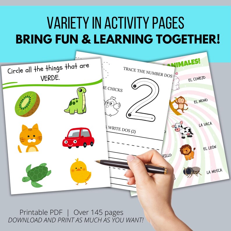 Spanish Prek + K Bundle, Over 145 Pages, Bilingual Worksheets for Ages ...