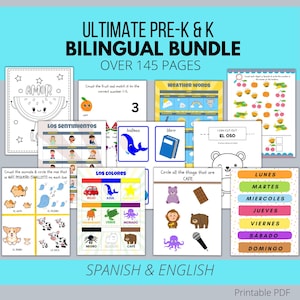 Spanish Prek + K Bundle, Over 145 Pages, Bilingual Worksheets for Ages ...