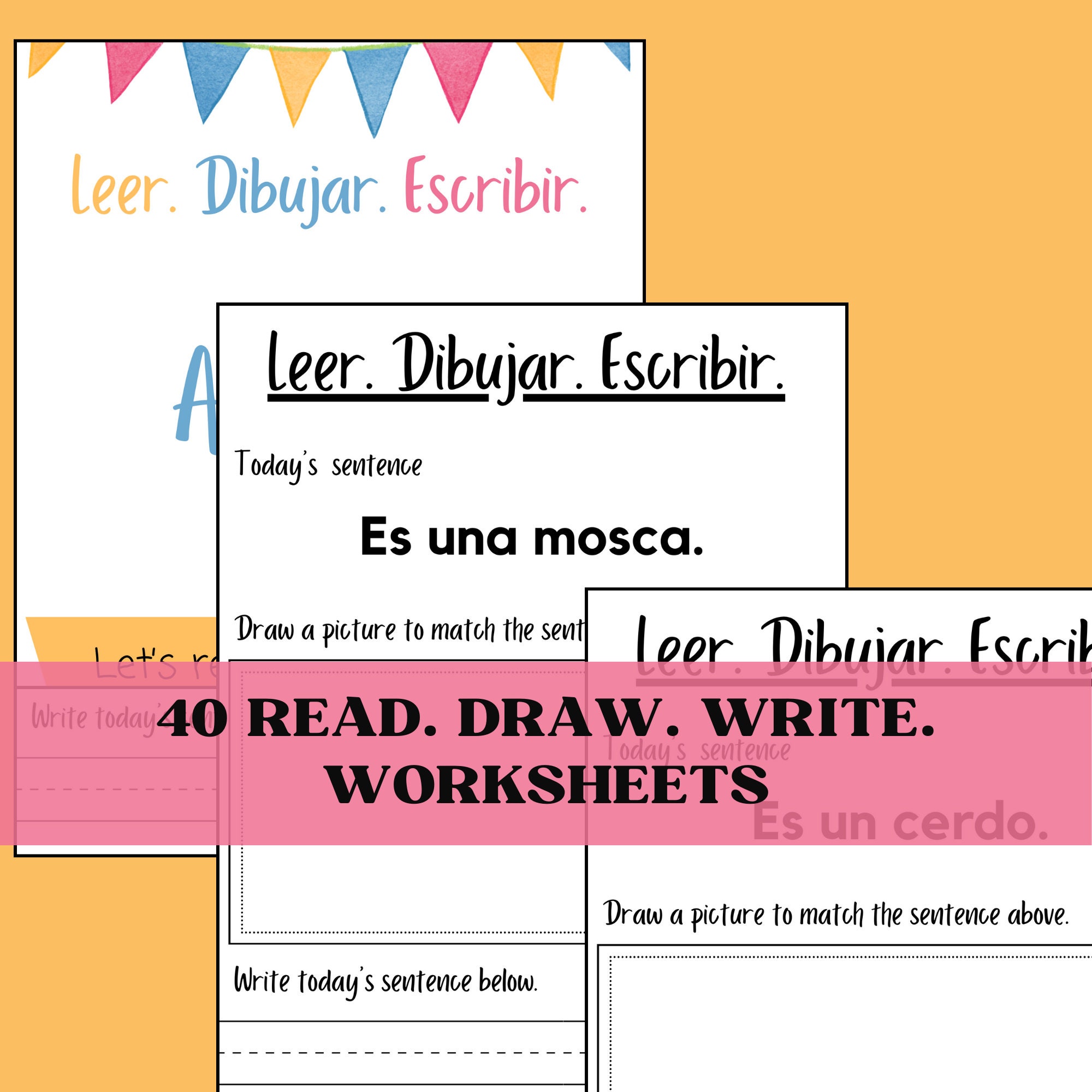 Animals in Spanish Worksheets, No Prep Needed, Read, Write, Draw, Color ...