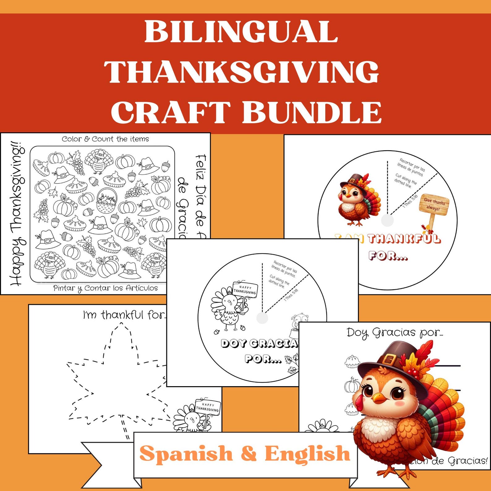 Bilingual Thanksgiving Activity Bundle, Placemats, Learning Wheel ...