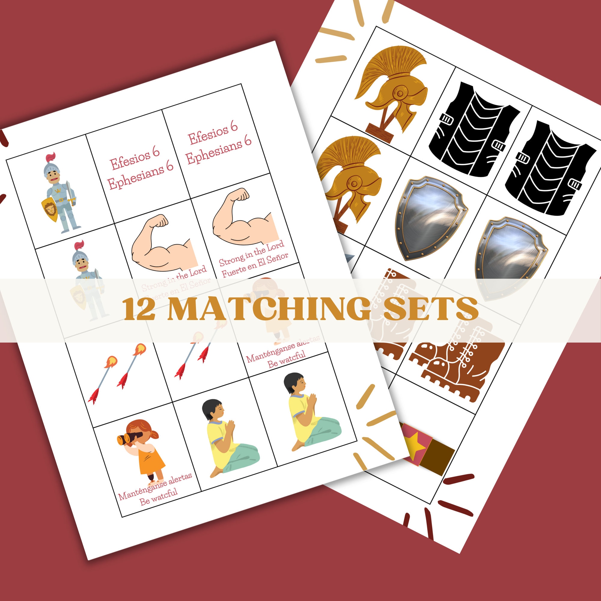Bilingual Armor of God Memory Game: Spanish/english Matching (PDF ...