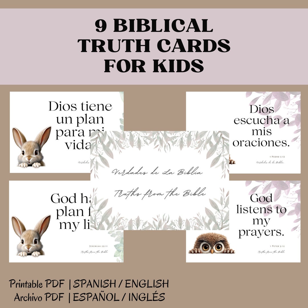 Bilingual Woodland Biblical Truth Cards- Set of 9, Bible Verse Cards ...