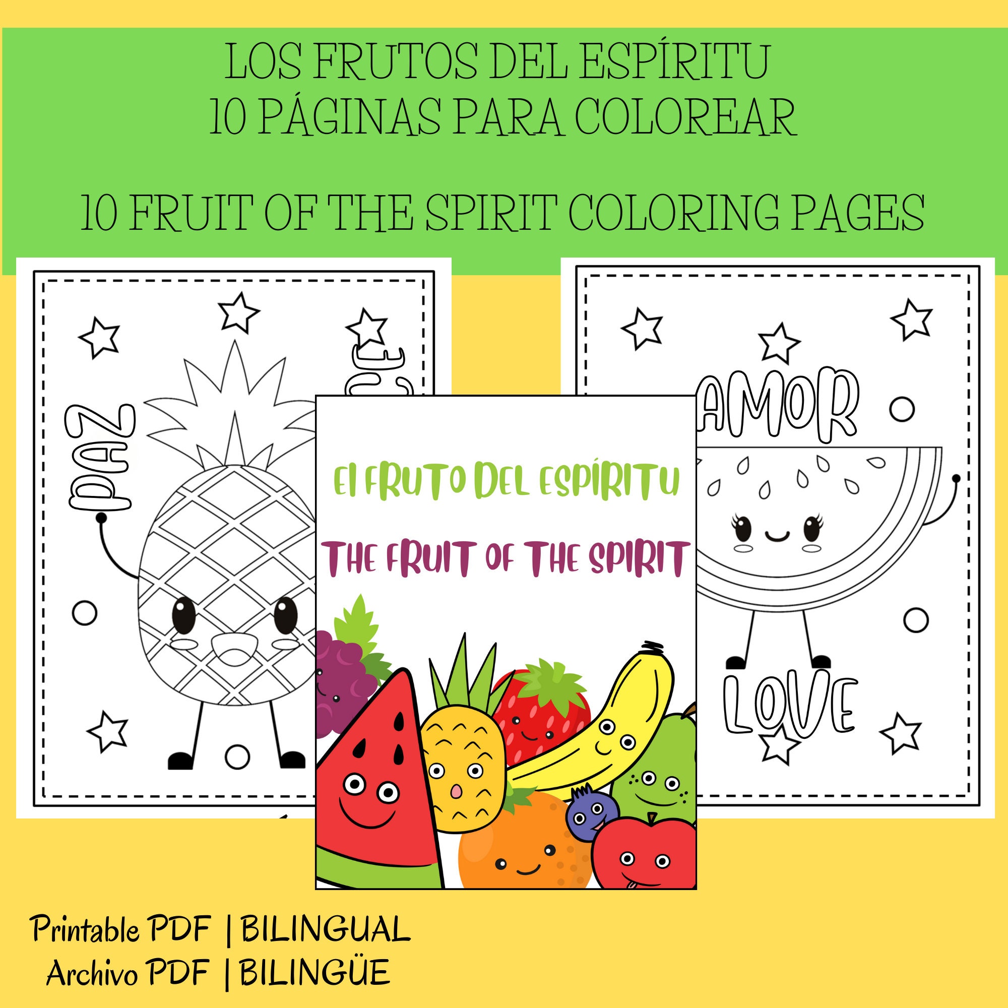 Bilingual Fruit of the Spirit Coloring Pages/ Bilingüe Páginas - Etsy