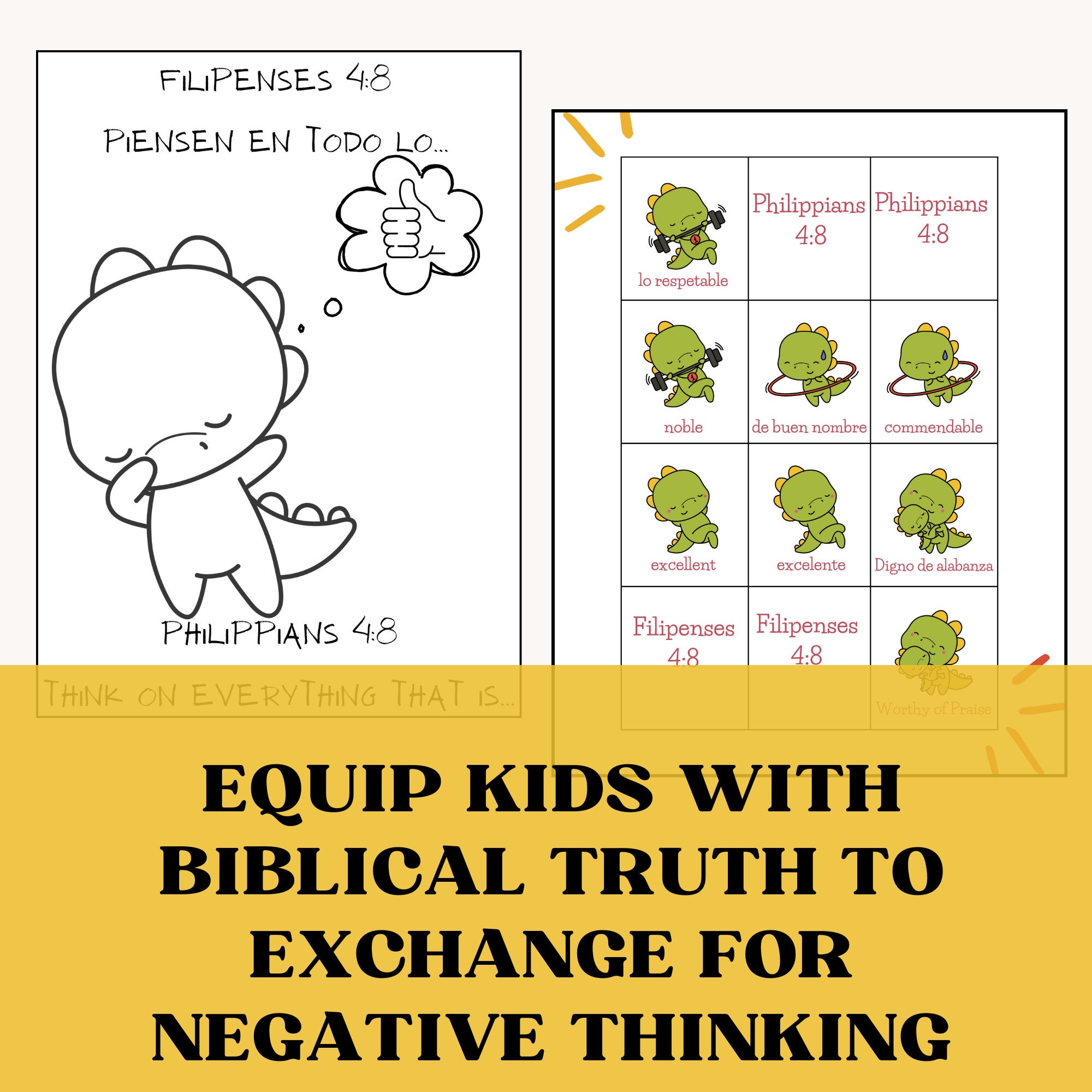 Dinosaur Bilingual Christian Growth Mindset Bundle, Combined Age VBS ...