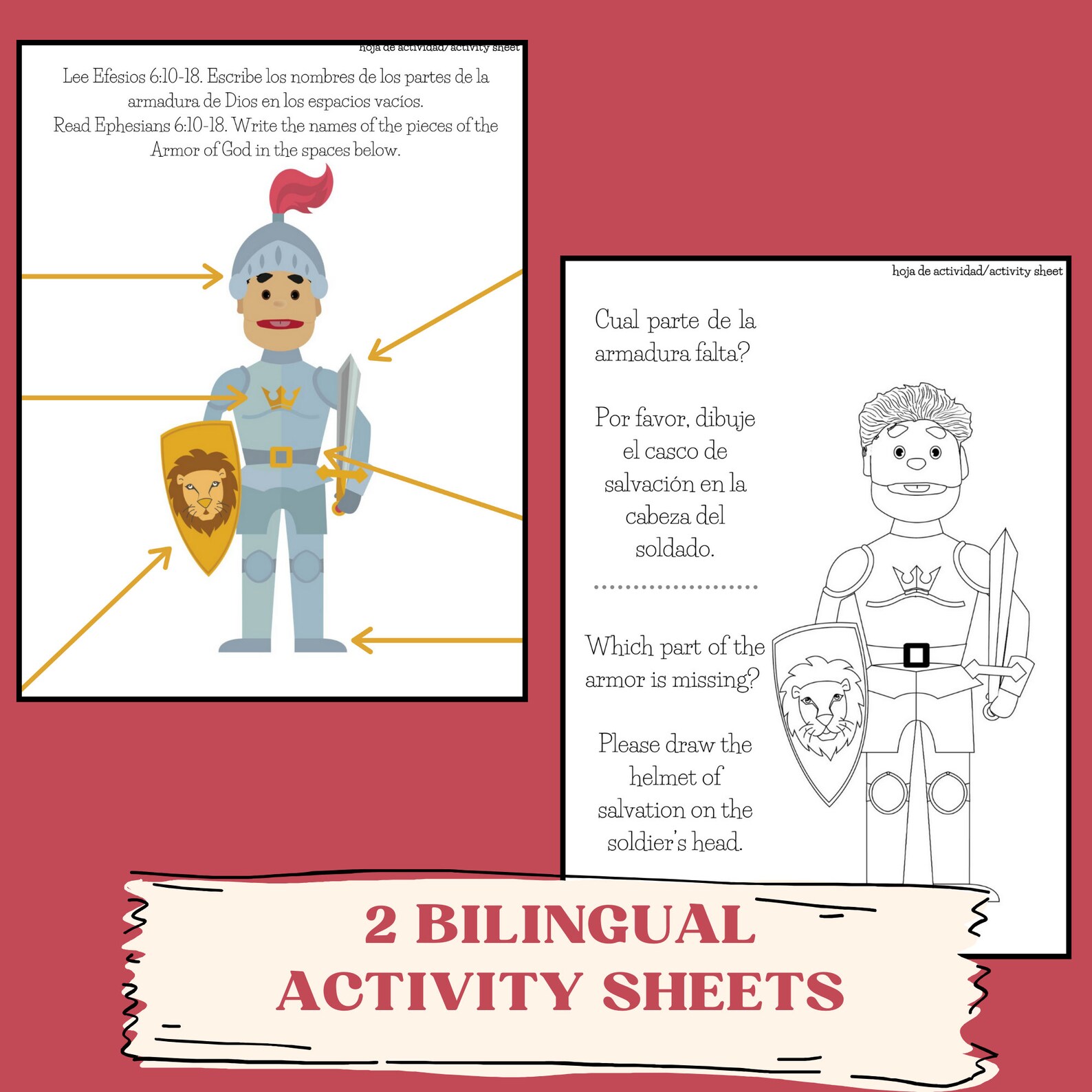 Bilingual Bundle, Armor of God Activities & Crafts, Combined Age Bible ...