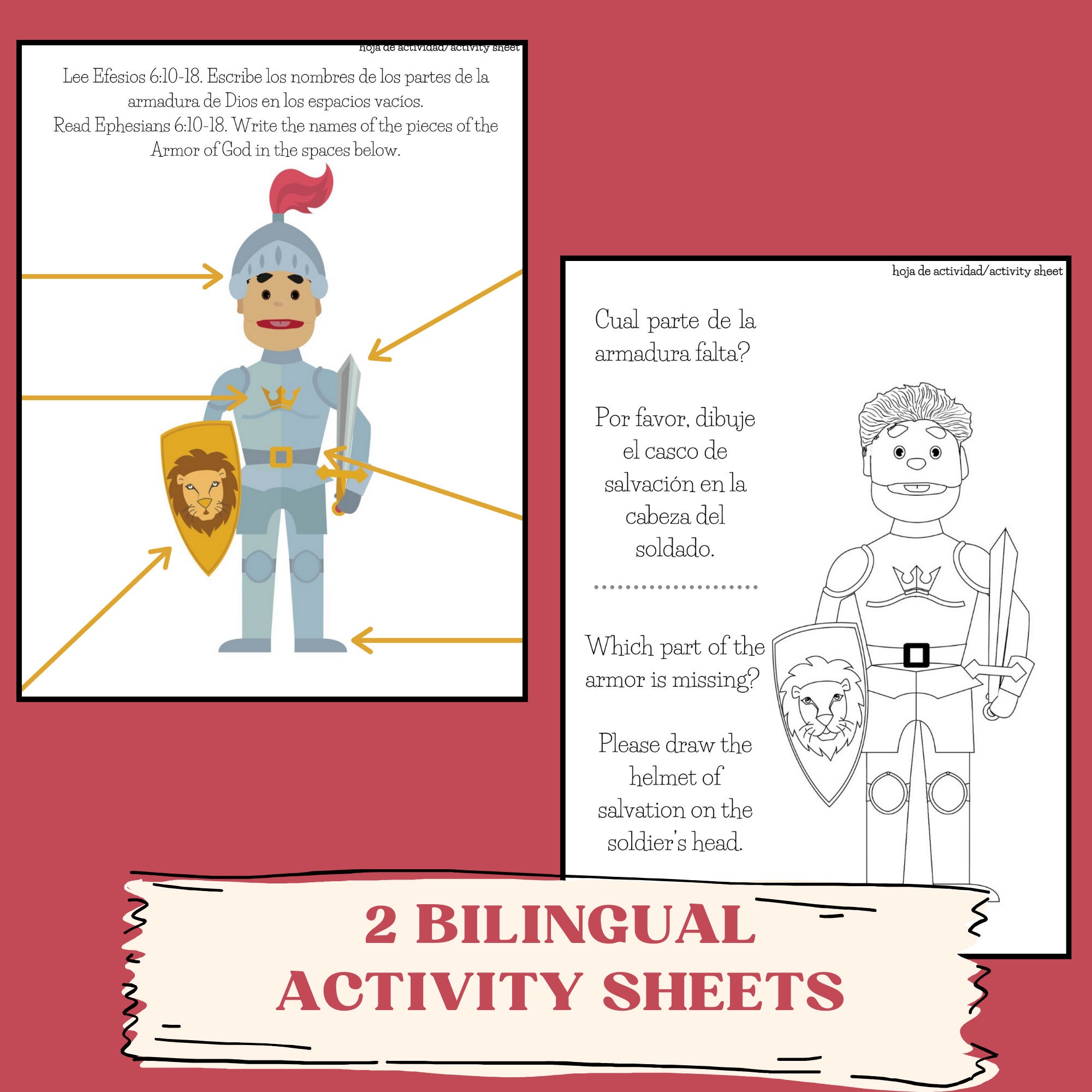 Bilingual Bundle, Armor of God Activities & Crafts, Combined Age Bible ...