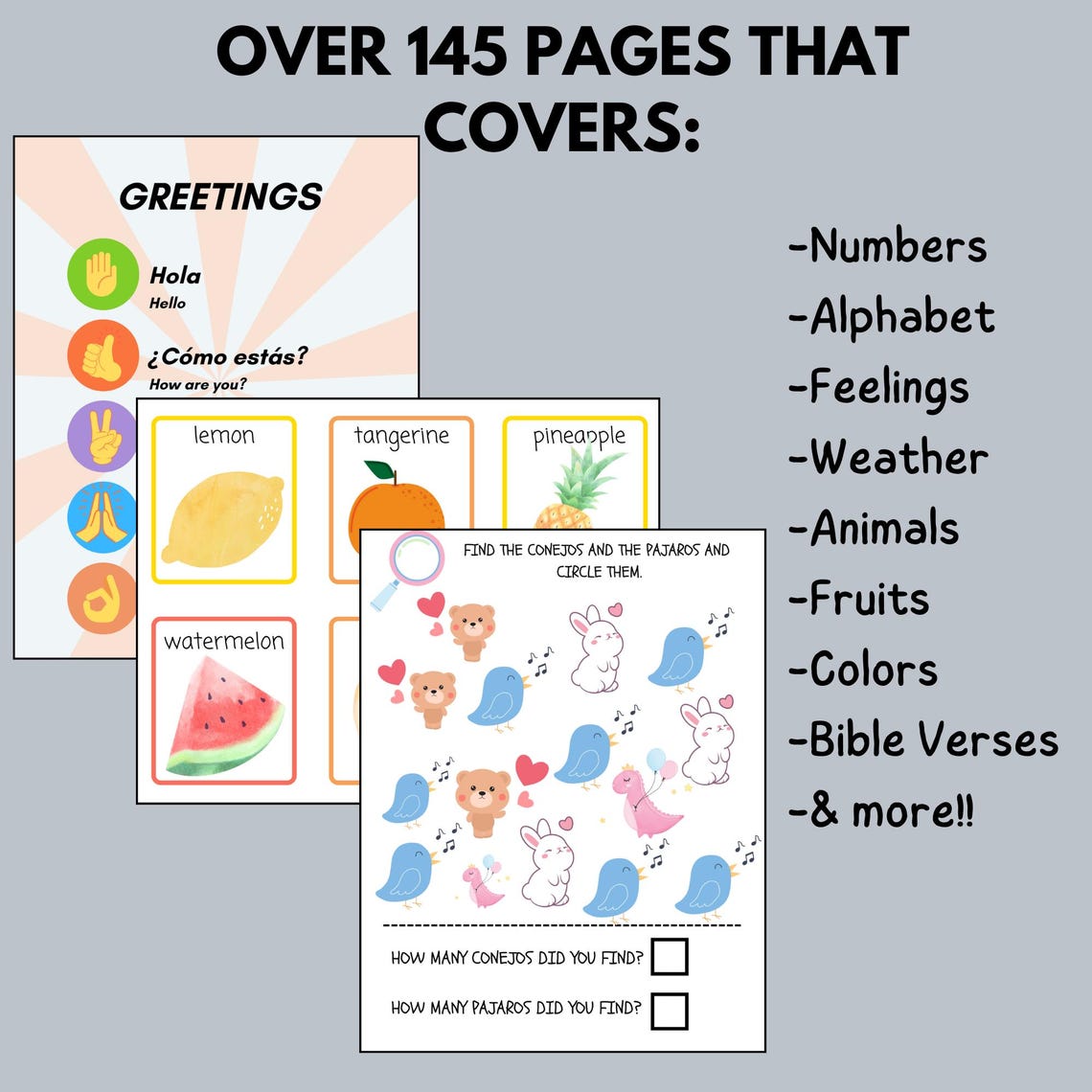Spanish Prek + K Bundle, Over 145 Pages, Bilingual Worksheets for Ages ...