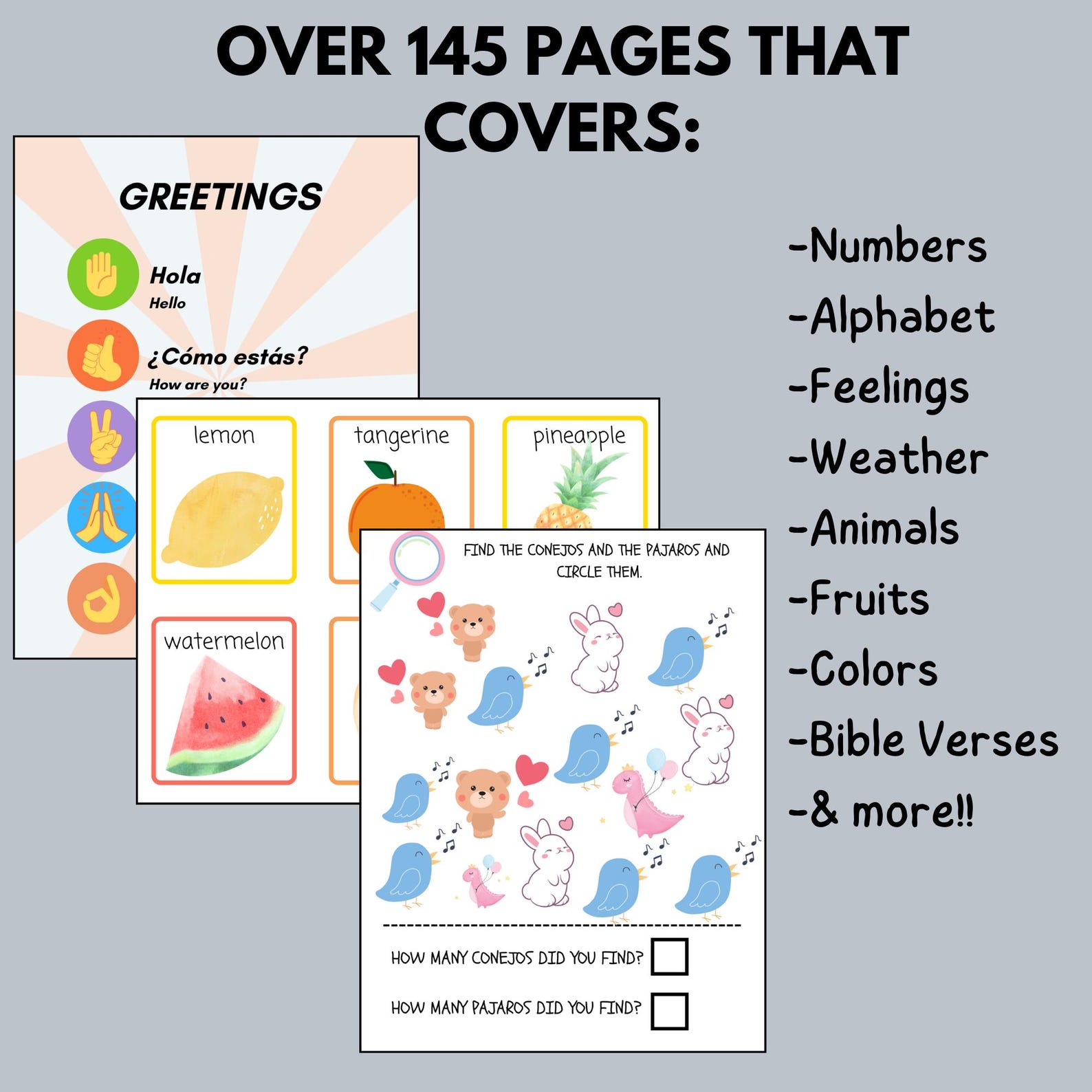 Spanish Prek + K Bundle, Over 145 Pages, Bilingual Worksheets for Ages ...