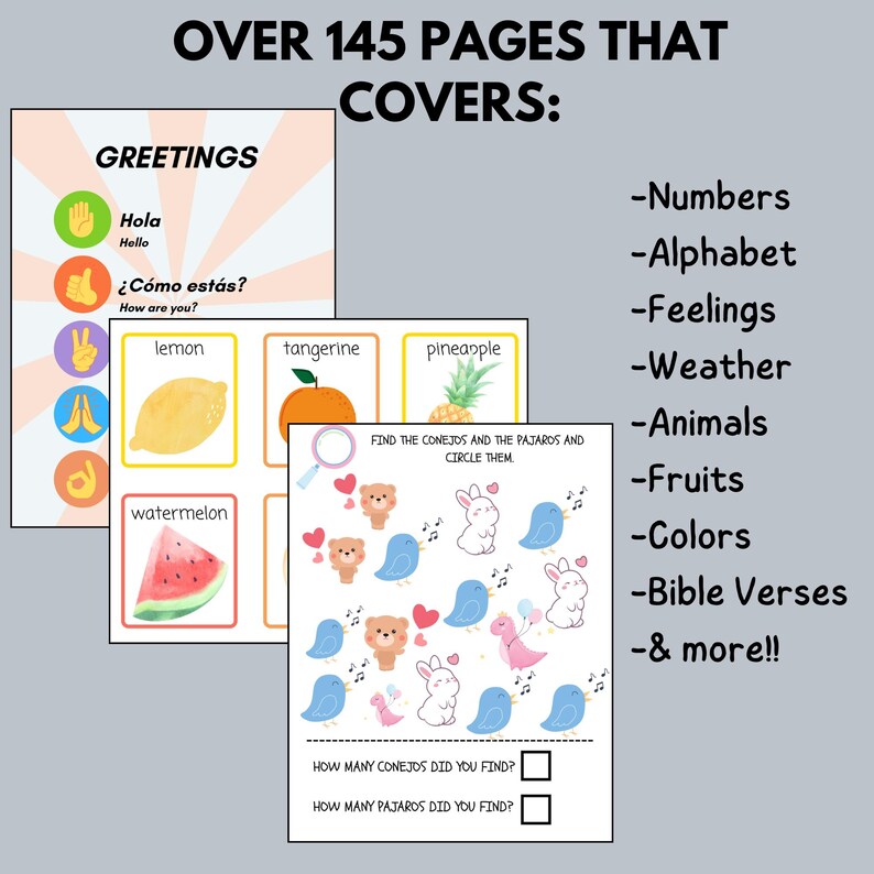 Spanish Prek + K Bundle, Over 145 Pages, Bilingual Worksheets for Ages ...