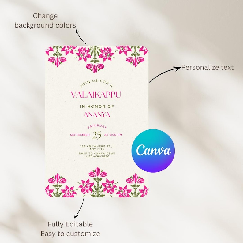 Valaikappu Invite | Editable Template - Etsy