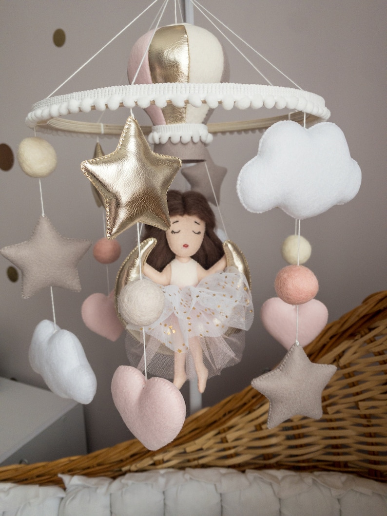 Pink Baby Mobile With Fairy Doll Pink Hearts Nursery Mobile Wizard Girl ...