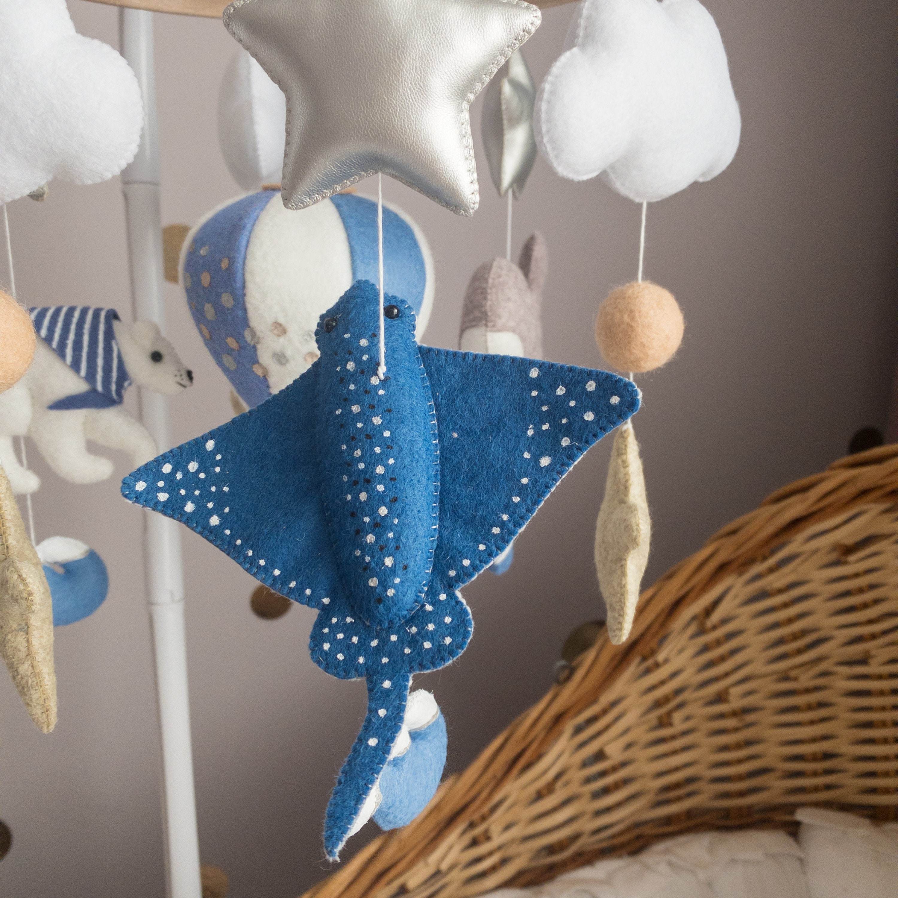 Whale Baby Mobile Ocean Nursery Mobile Felt Baby Boy Mobile Sea Waves ...
