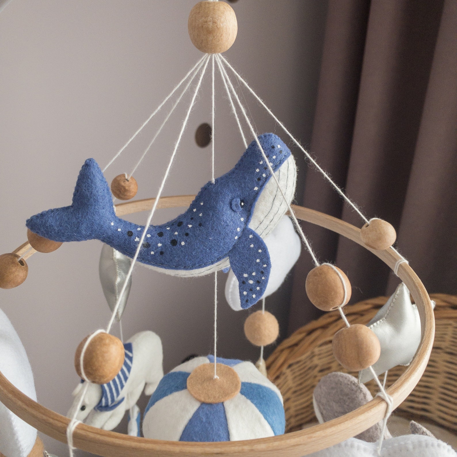 Whale Baby Mobile Ocean Nursery Mobile Felt Baby Boy Mobile Sea Waves ...