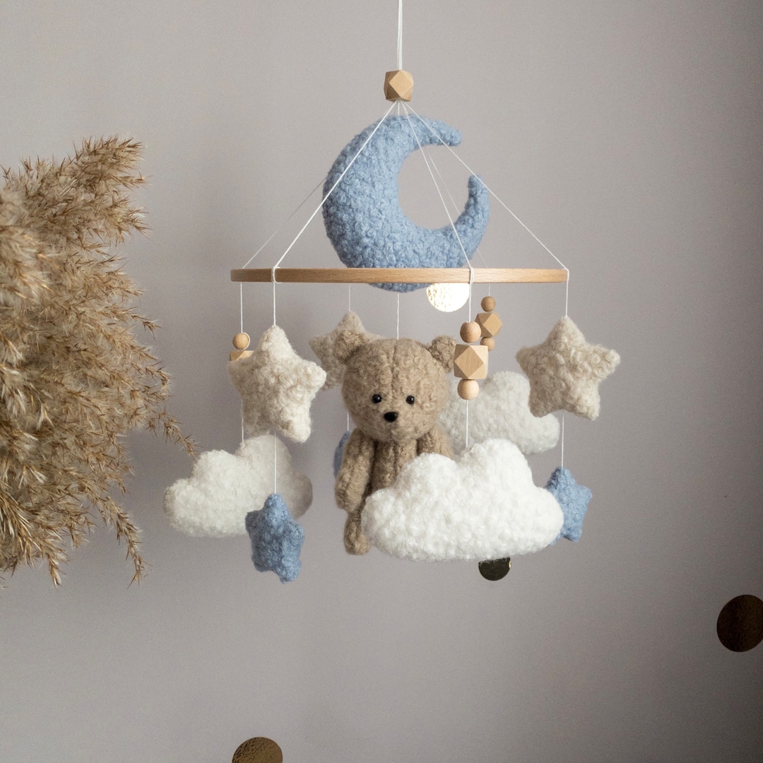 Boucle Blue Baby Mobile Teddy Bear Crib Mobile Boucle Nursery Mobile ...