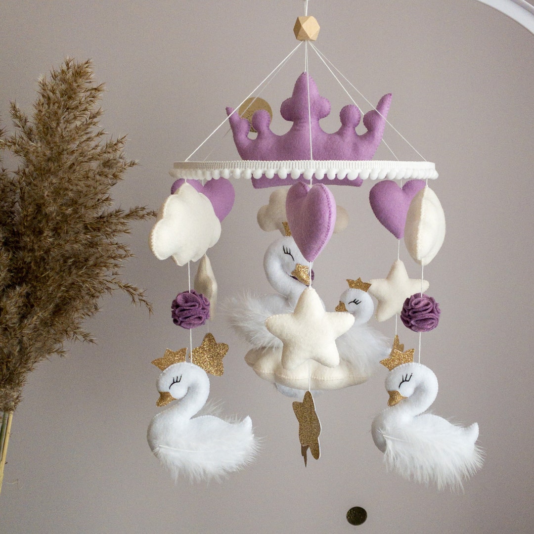 Swan Baby Mobile Girl Swan Nursery Hanging Toy Swan Lilac Nursery Decor ...