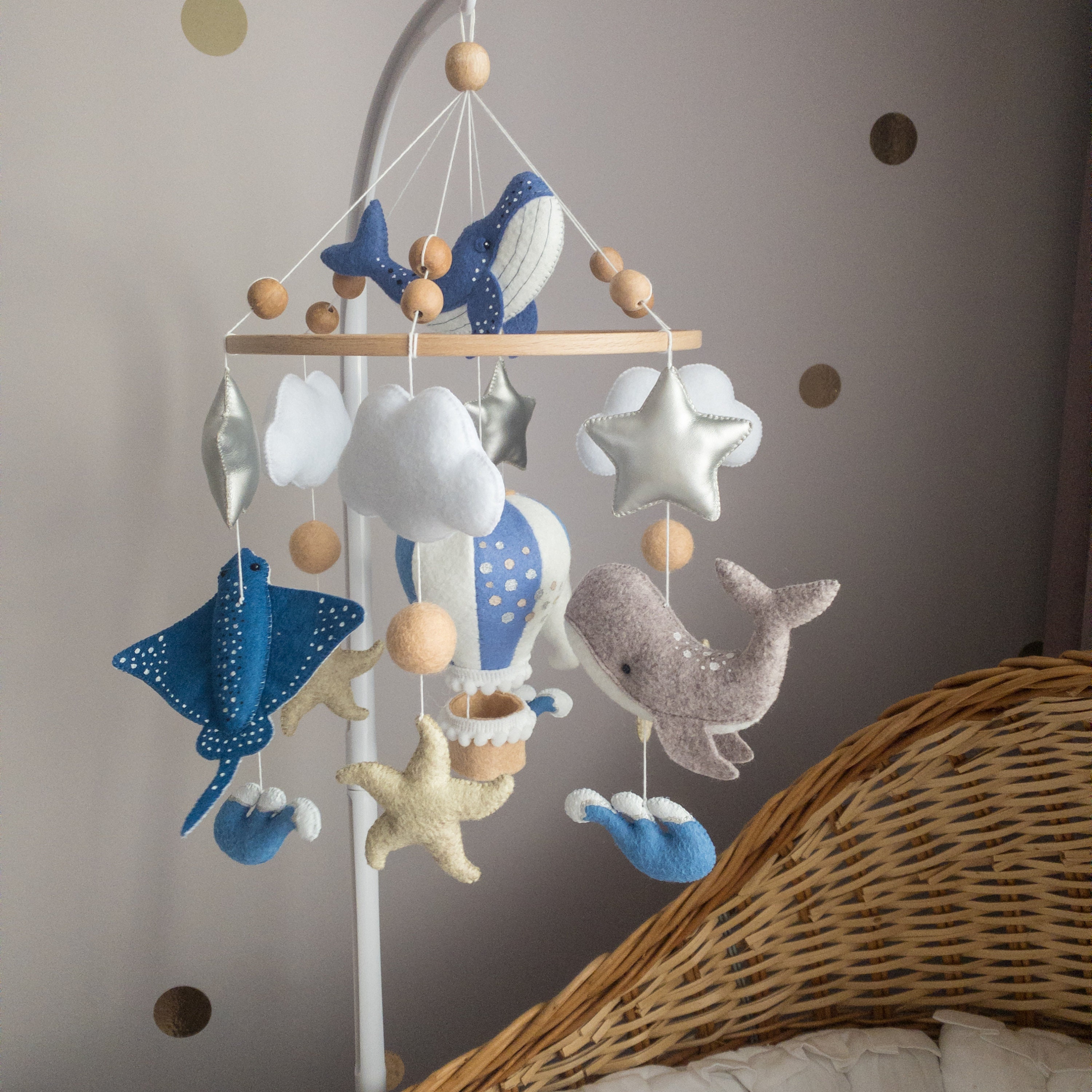 Whale Baby Mobile Ocean Nursery Mobile Felt Baby Boy Mobile Sea Waves ...