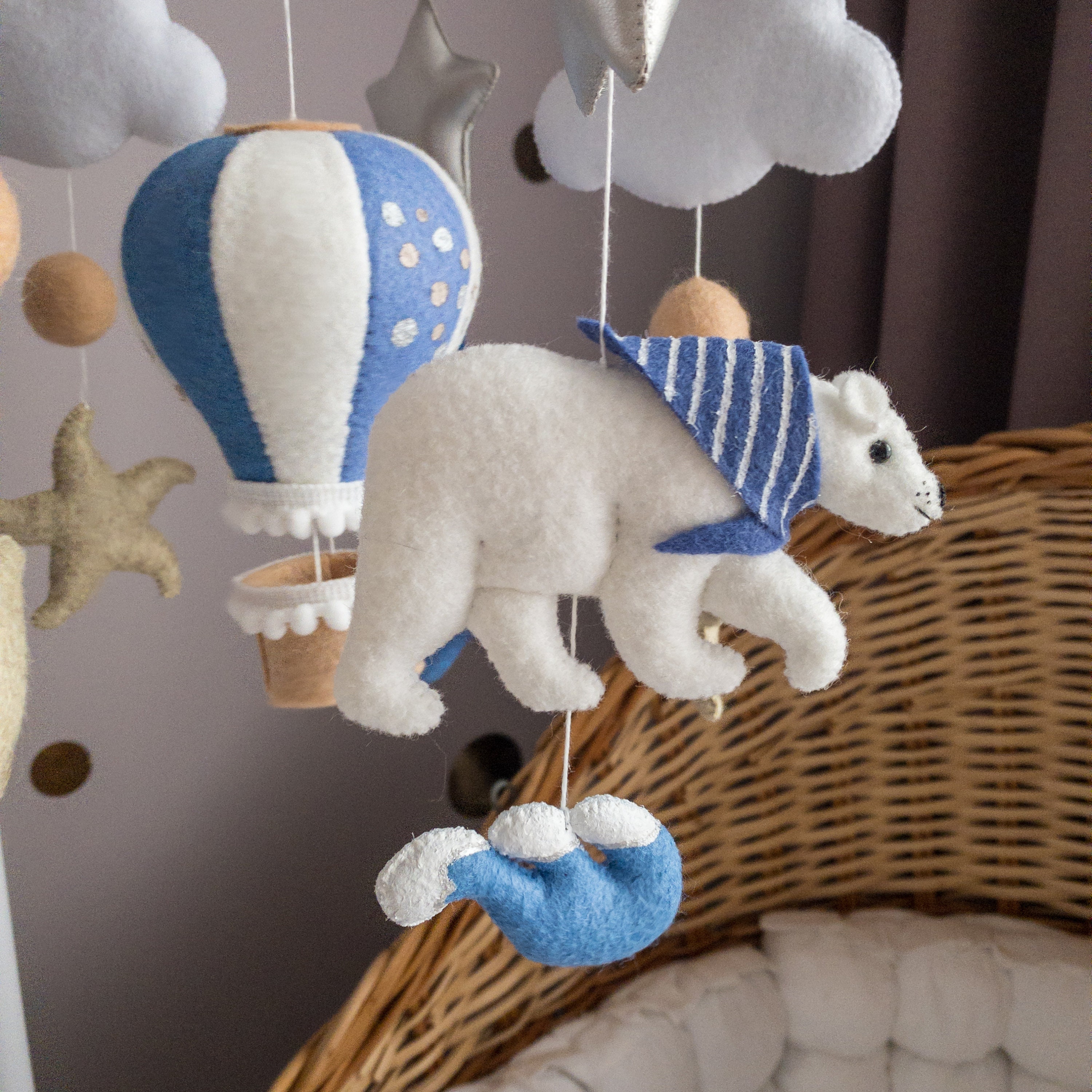 Whale Baby Mobile, Ocean Nursery Decor, Felt Nautical Mobile - Etsy