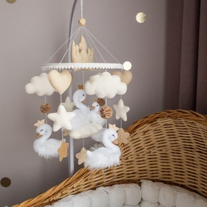 Swan Baby Mobile Girl Swan Nursery Hanging Toy Swan Lilac Nursery Decor ...