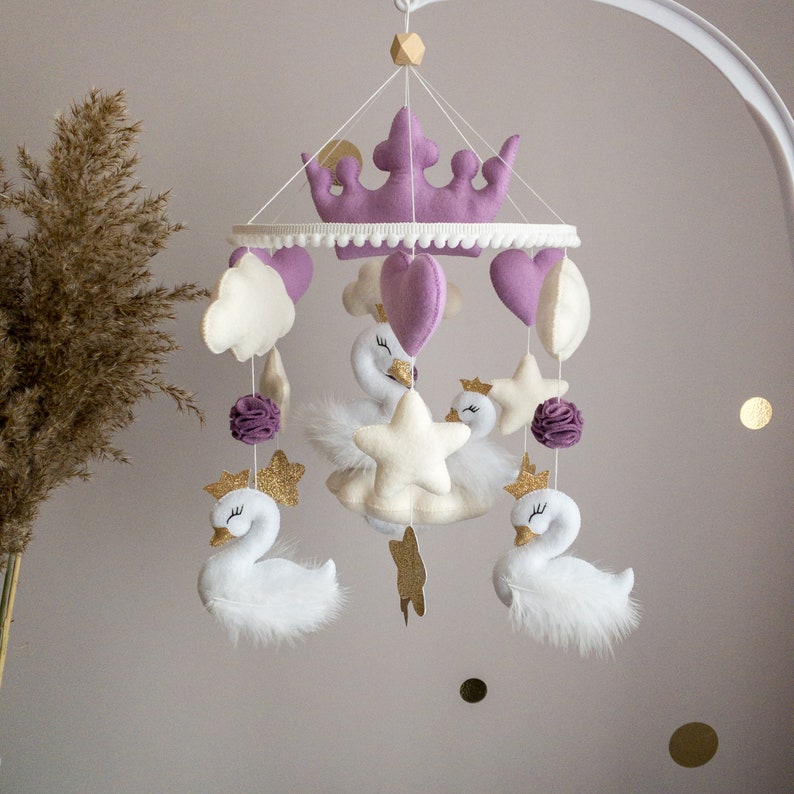 Swan Baby Mobile for Girl's Nursery, Pink Princess Nursery Mobile, Gold ...
